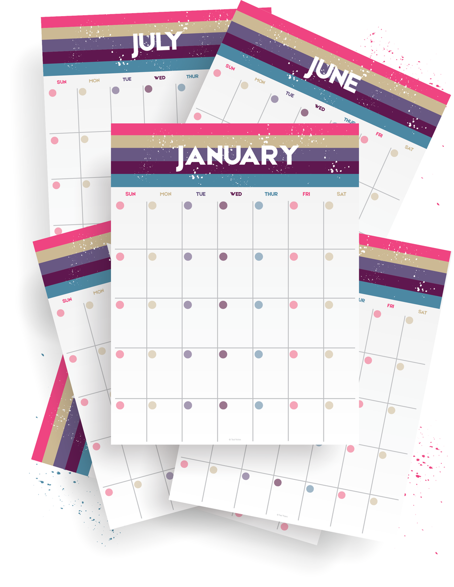 12 Month Fill In Calendar Kit – Teal Notes