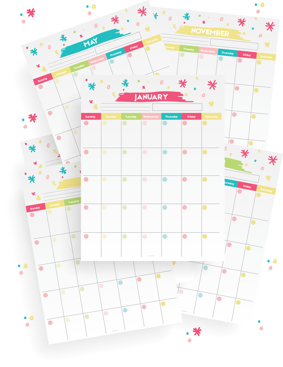 12 Month Fillable Calendar Kit – Teal Notes
