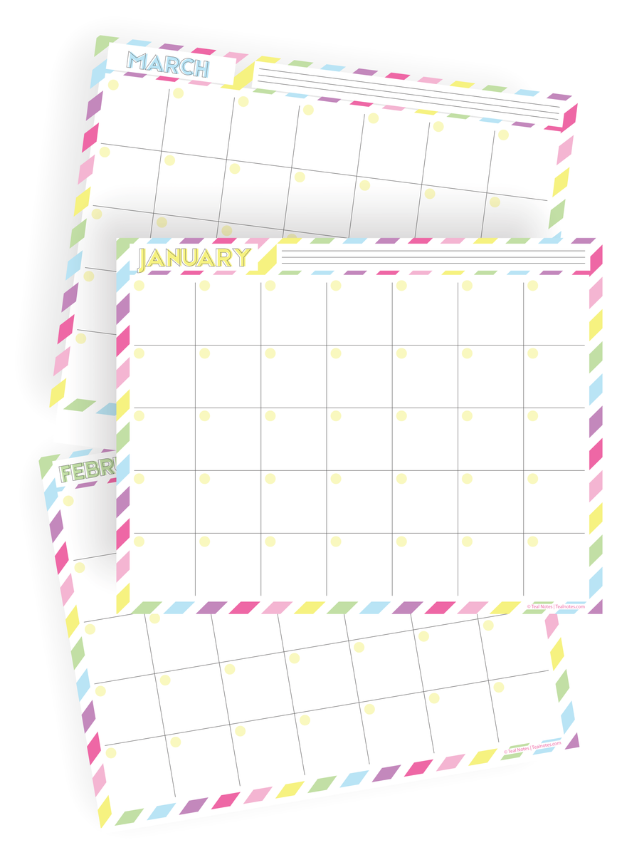 2025 12-Month Fill In Rainbow Calendar Printable Kit – Teal Notes