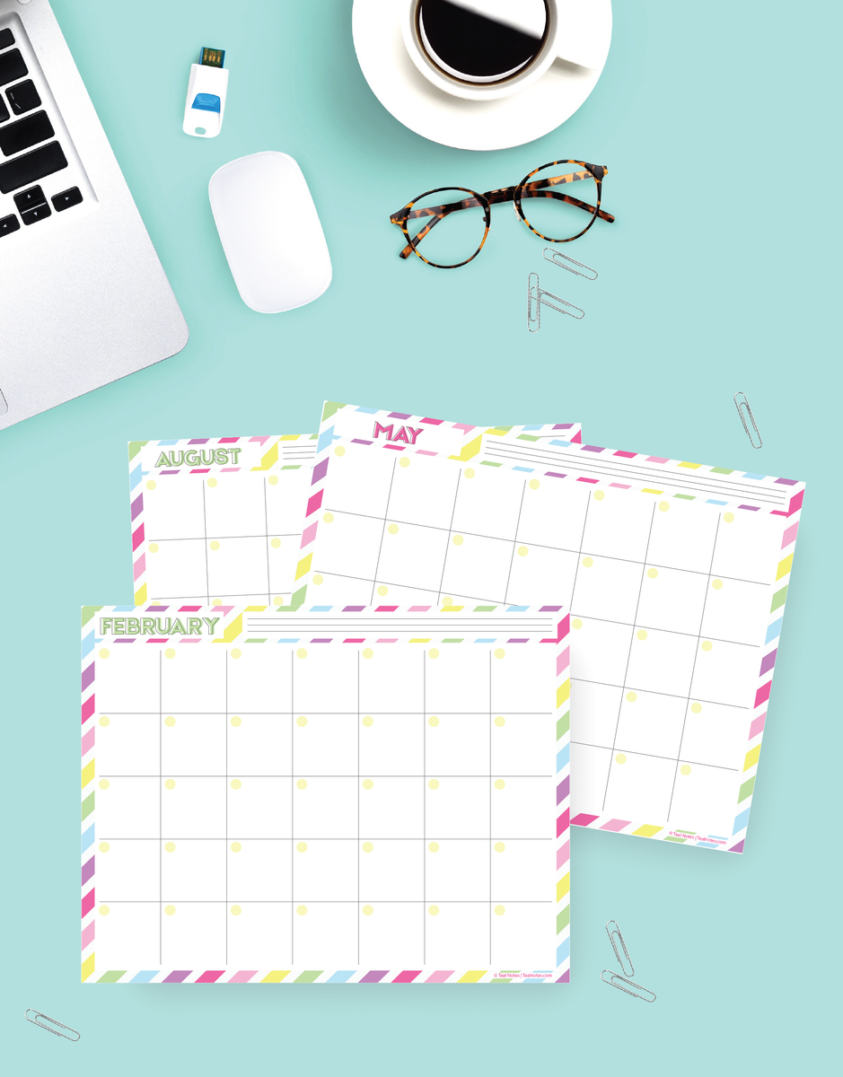 2025 12-Month Fill In Rainbow Calendar Printable Kit – Teal Notes