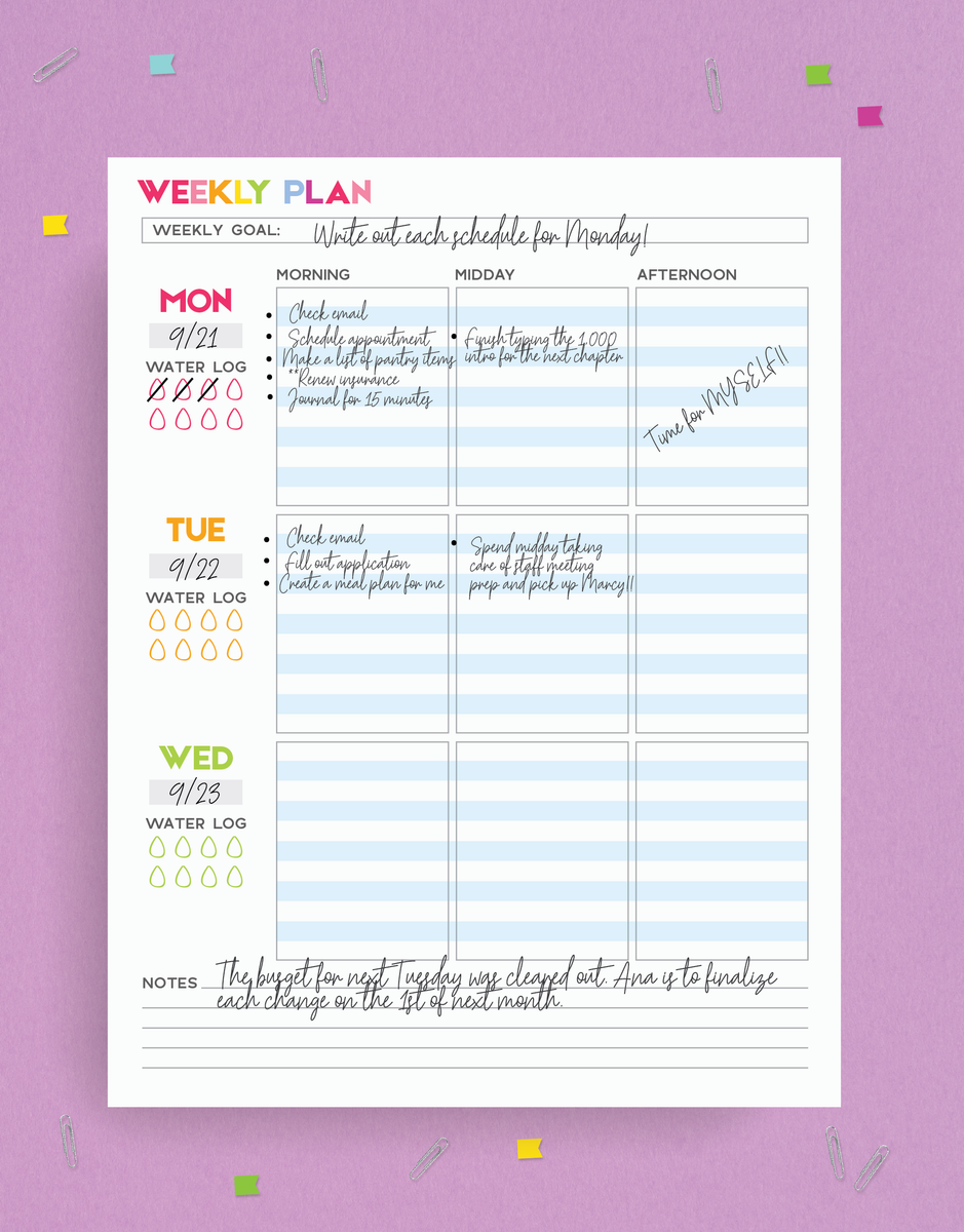 Rainbow Weekly Planner Spread – Teal Notes