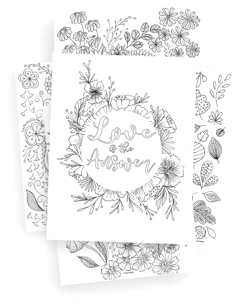 5 Page Misc Coloring Kit – Teal Notes
