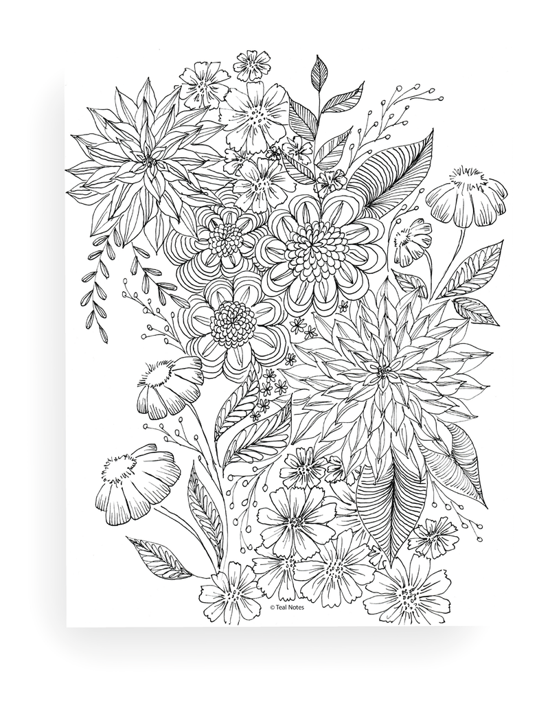 5 Page Misc Coloring Kit – Teal Notes