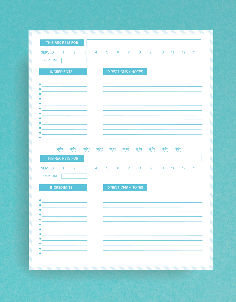 Printable Recipe Kit – Teal Notes