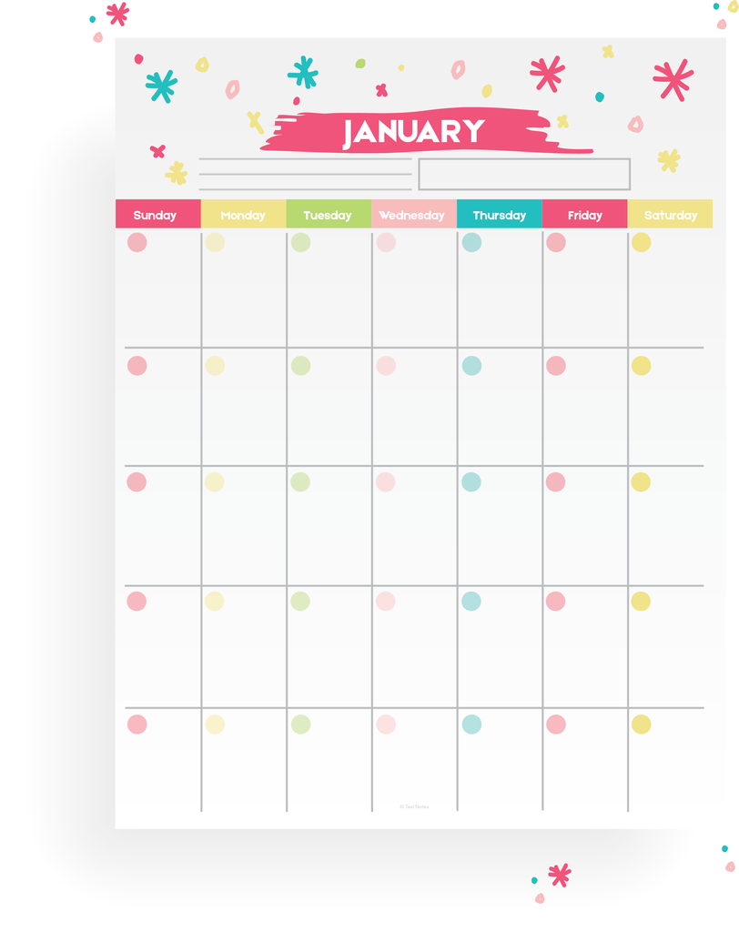 12 Month Fillable Calendar Kit – Teal Notes