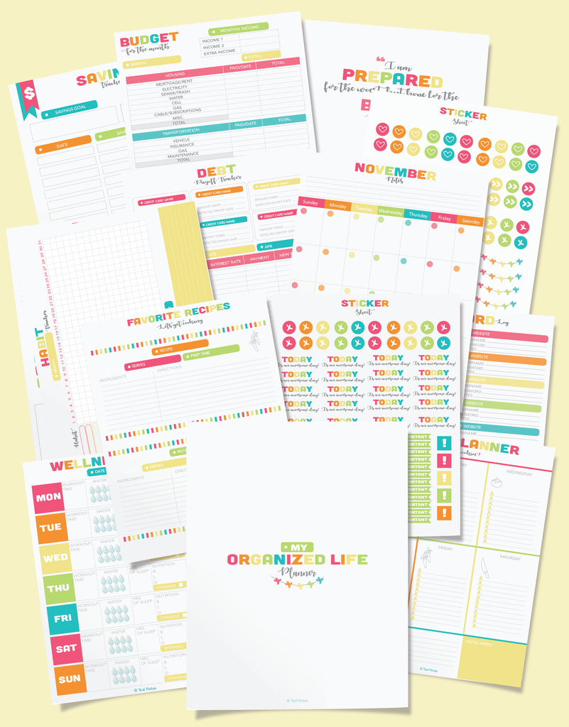 The Organized Life Planner Printables Kit – Teal Notes