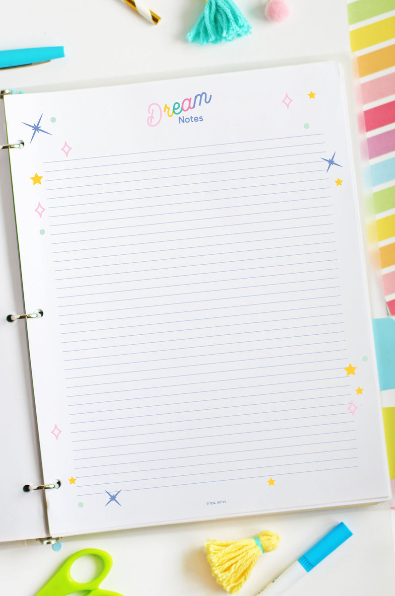 The Dream Journal Printable Set – Teal Notes