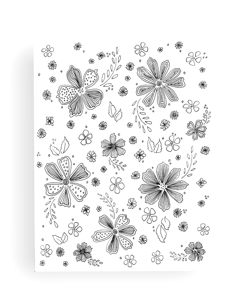 5 Page Flower Coloring Set – Teal Notes