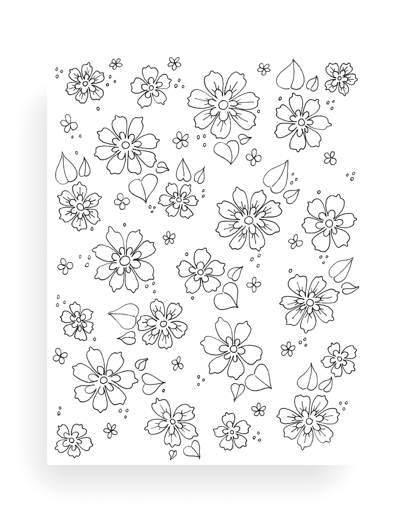 5 Page Flower Coloring Set – Teal Notes