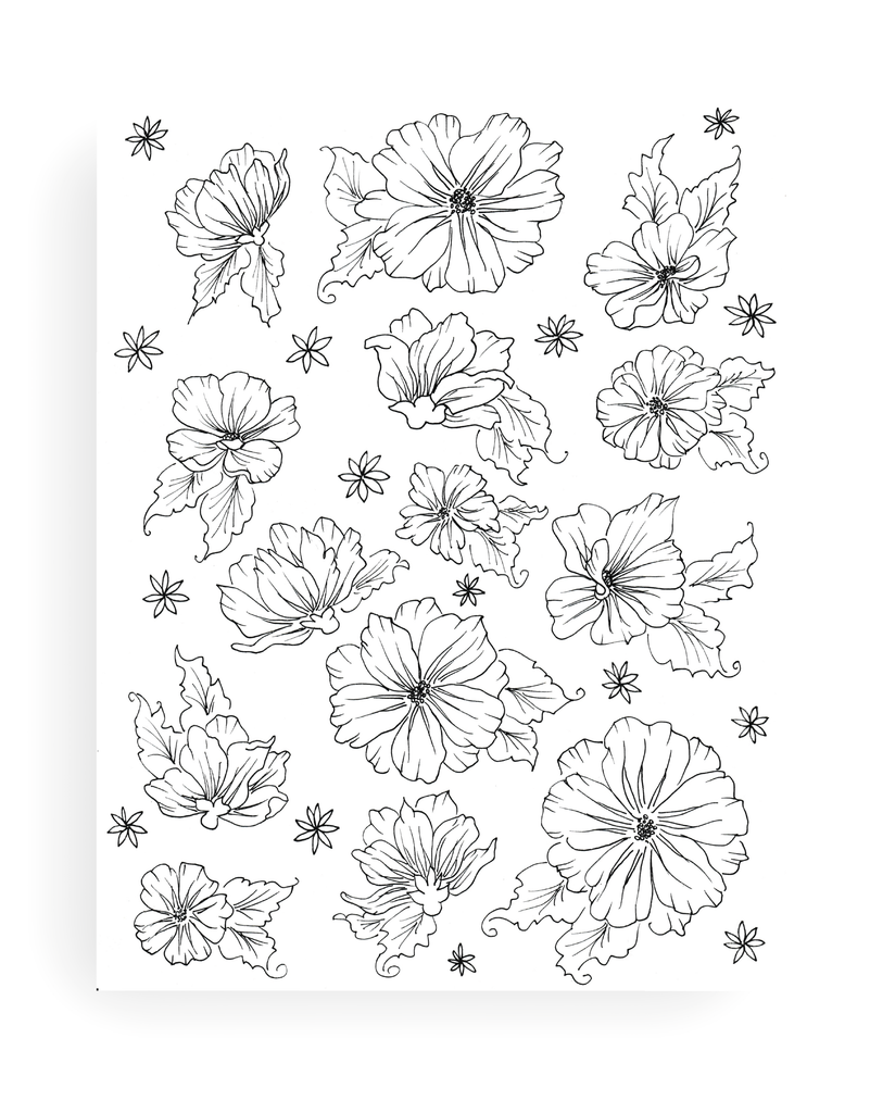 5 Page Flower Coloring Set – Teal Notes